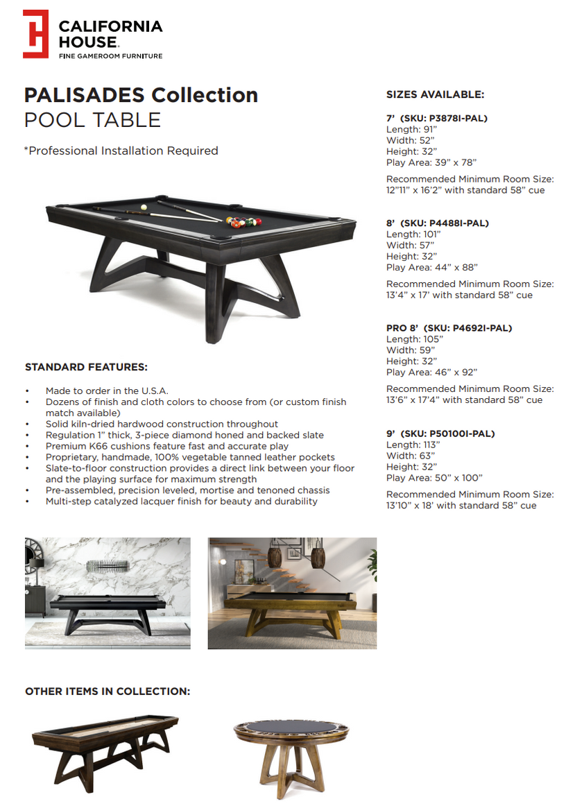 California House Palisades Pool Table — Robbies Billiards & Game Room ...